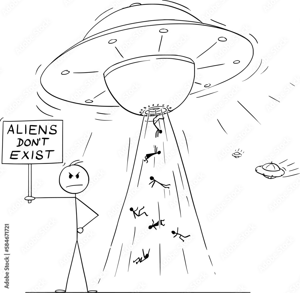 Aliens or UFO Don't Exist, Vector Cartoon Stick Figure Illustration ...