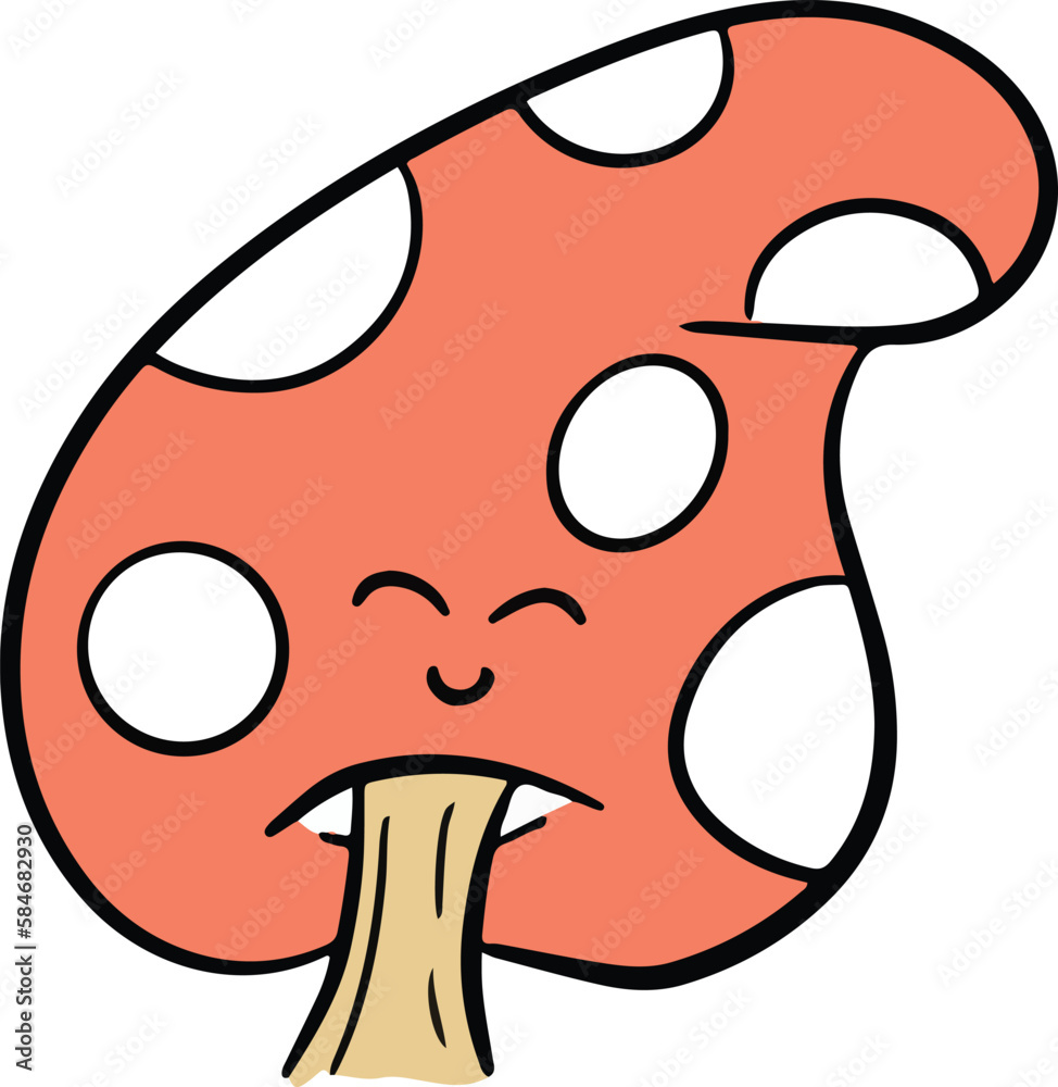 Cute Cartoon Toadstool Mushroom Cartoon Character Emoji Style Vector ...