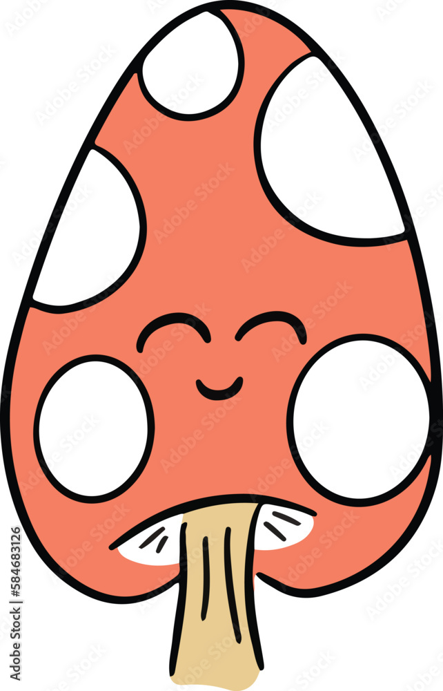 Cute Cartoon Toadstool Mushroom Cartoon Character Emoji Style Vector ...