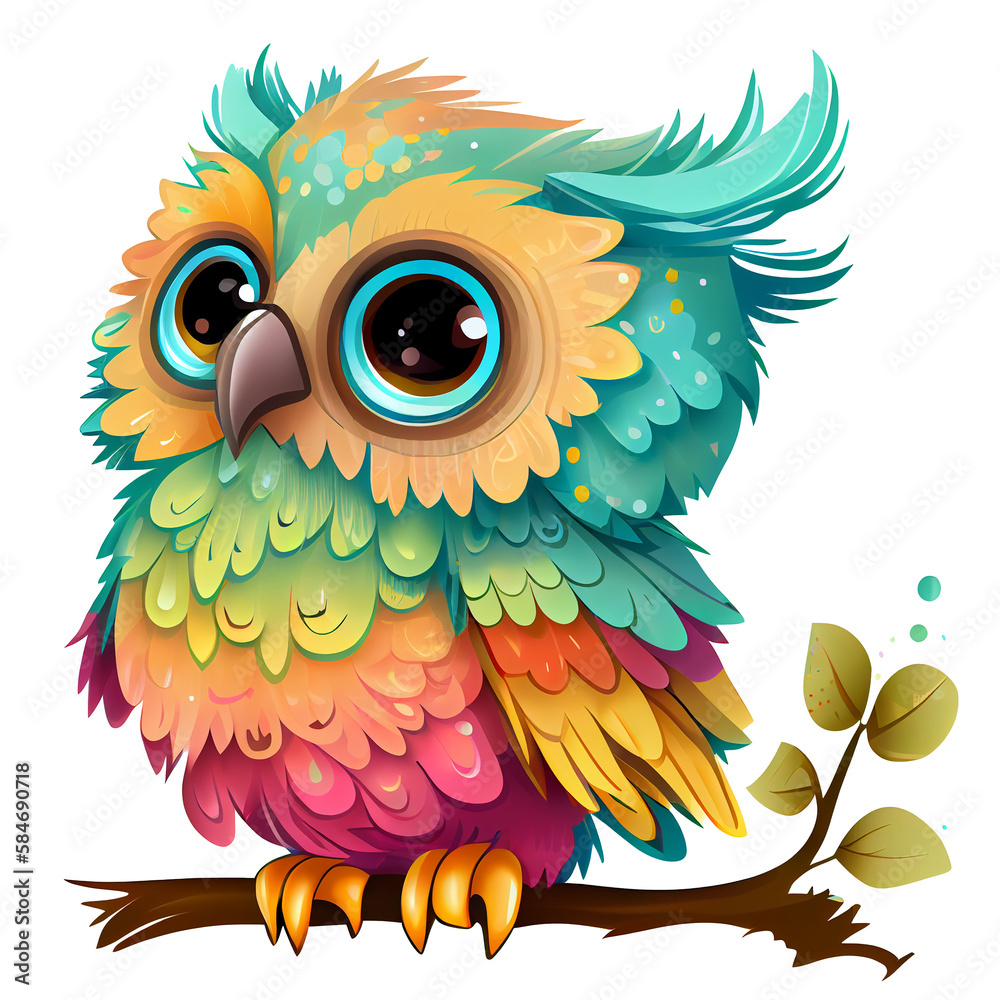 Colorful Baby owl illustration clipart, owl png, transparent background Generative Ai Stock ...