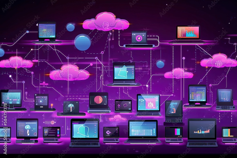 Cloud technology computing Devices connected to digital. Generative AI Stock Illustration ...