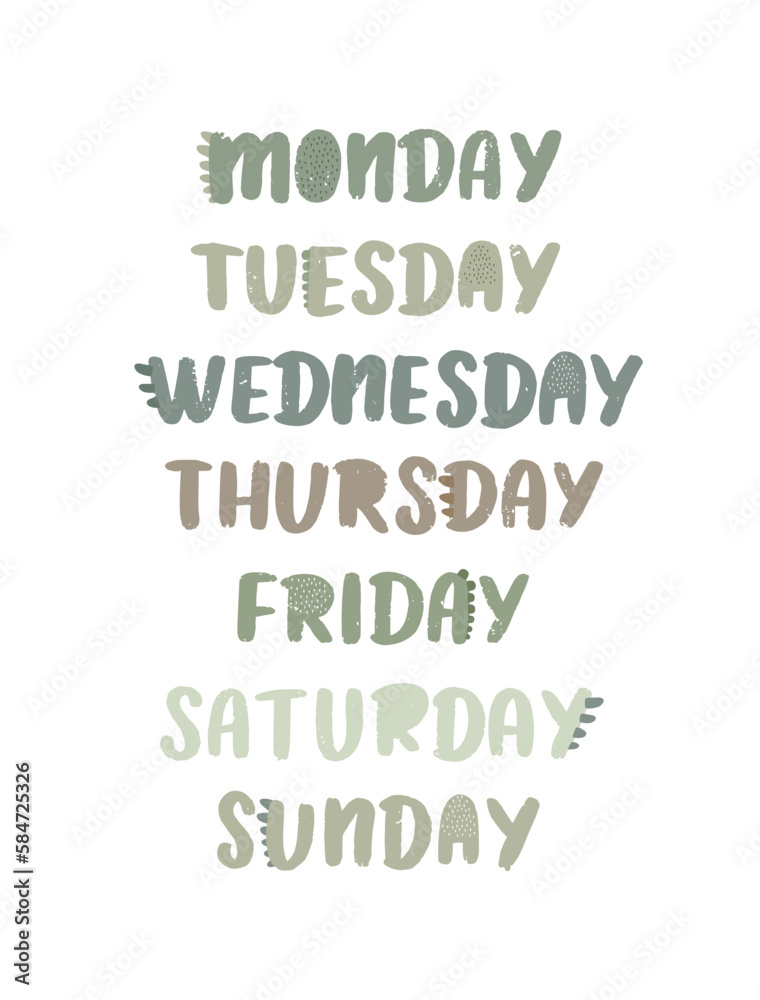 Days of The Week Dinosaur nursery design. Kids learning template ...