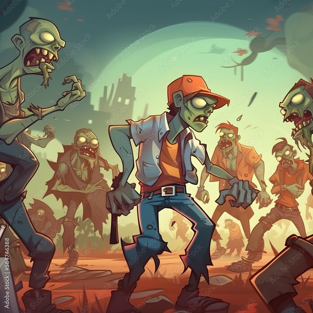 Zombie War Z Cartoon Animation - Generative AI Stock Illustration ...