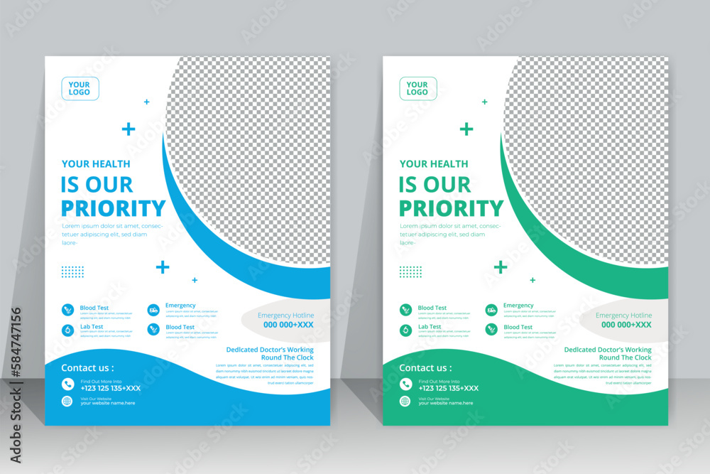 Healthcare cover a4 template design and flat icons for a report and ...