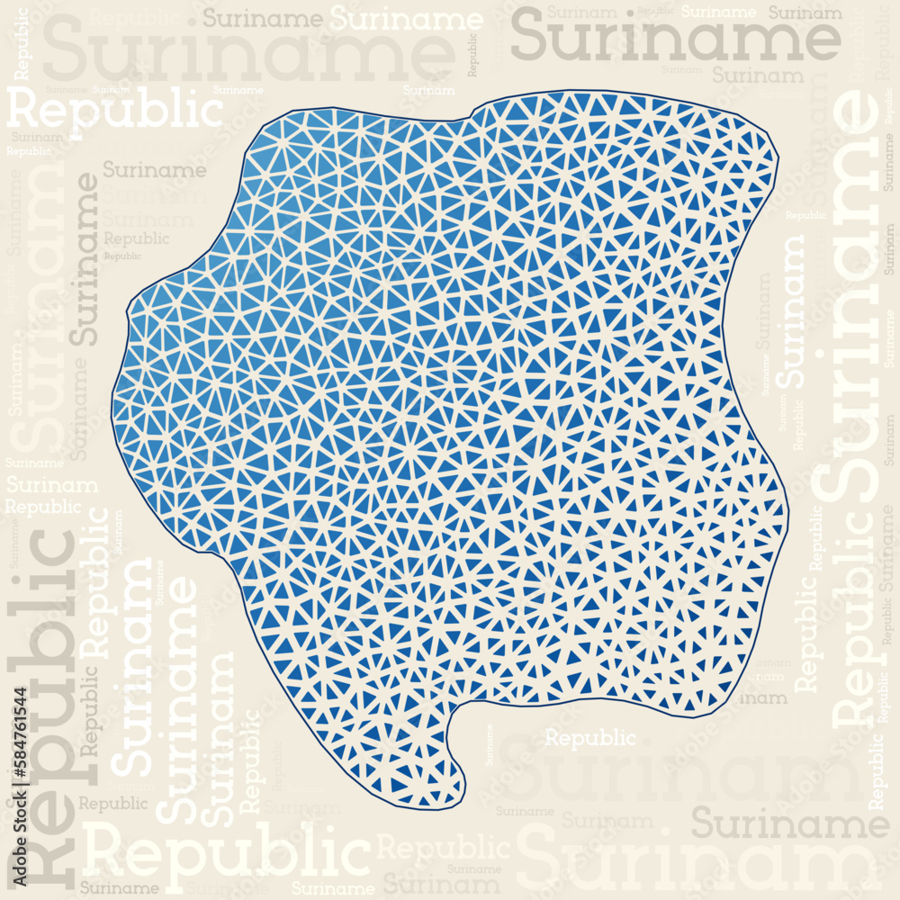 Suriname map design. Country names in different languages and map shape ...