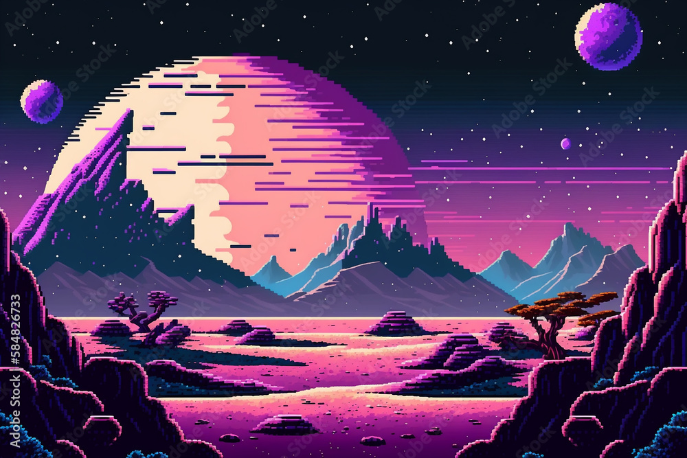 Pixel art game background with a space landscape. Generative AI. Stock ...