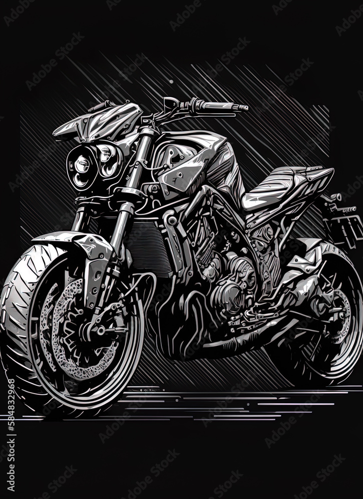 stylized digital illustration of an exotic motorcycle, created using ...