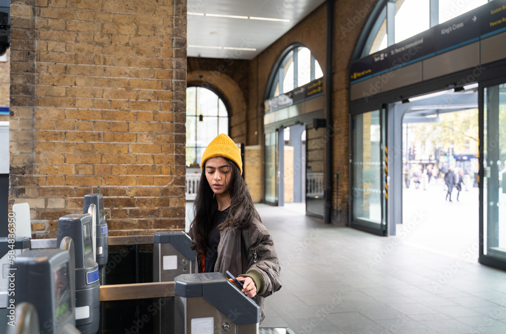 Woman Scanning Her Entrance Ticket Stock Photo | Adobe Stock