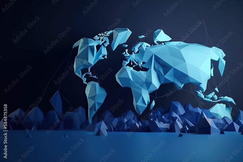 A Blue Abstract World Map With A Black Background And A Dark Background ...