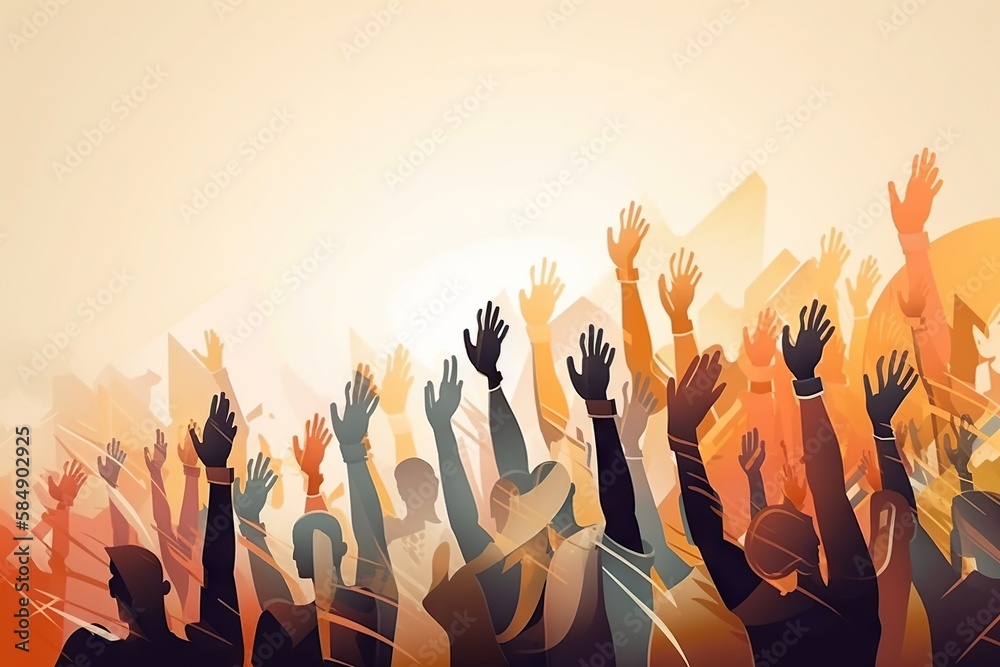 A Crowd Of People Raising Their Hands Up In The Air With Their Hands Up ...