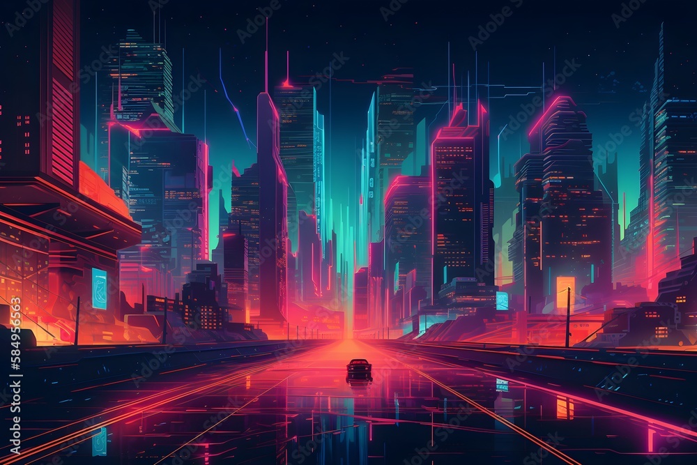Ilustración de Stock Beautiful Cyberpunk Cityscape, Glitchy Animation ...