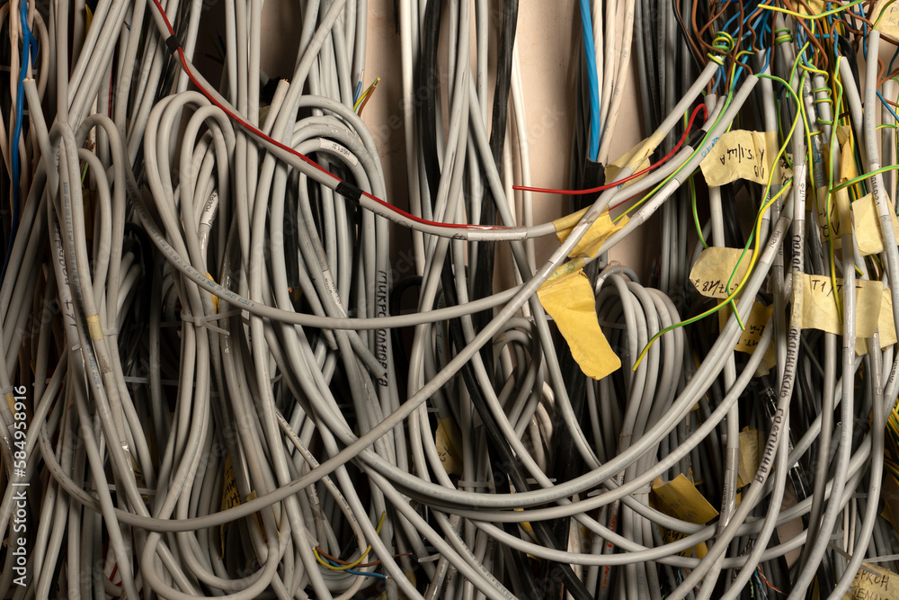 Large group of UTP cables, Ethernet cables in rack cabinet, UTP cables ...