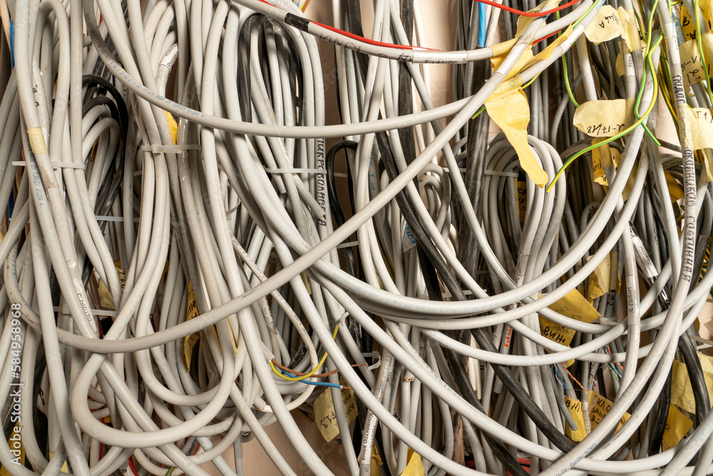 Large group of UTP cables, Ethernet cables in rack cabinet, UTP cables ...