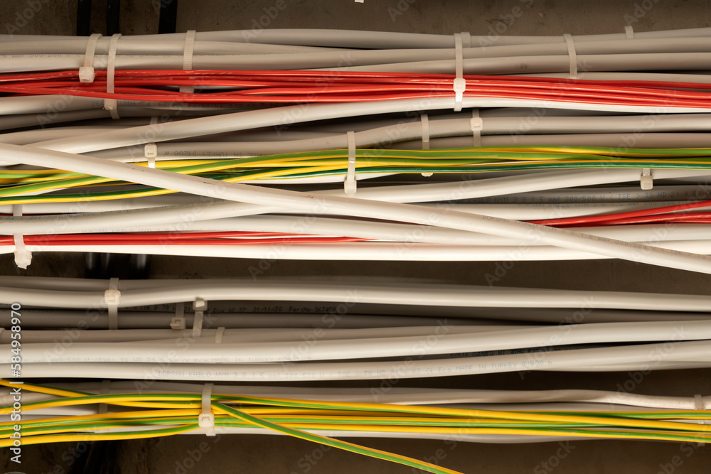 Large group of UTP cables, Ethernet cables in rack cabinet, UTP cables ...