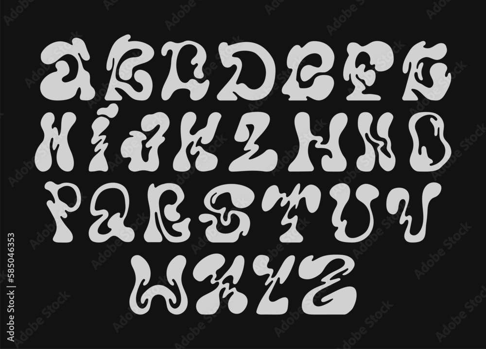 Liquid Y2K font. Trendy slimy alphabet. Stylish letters for your ...