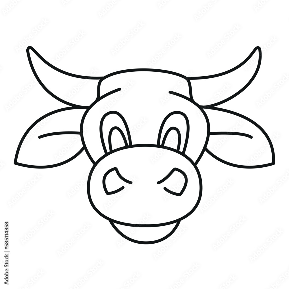 cow head - cartoon simple outline schematic black and white vector ...