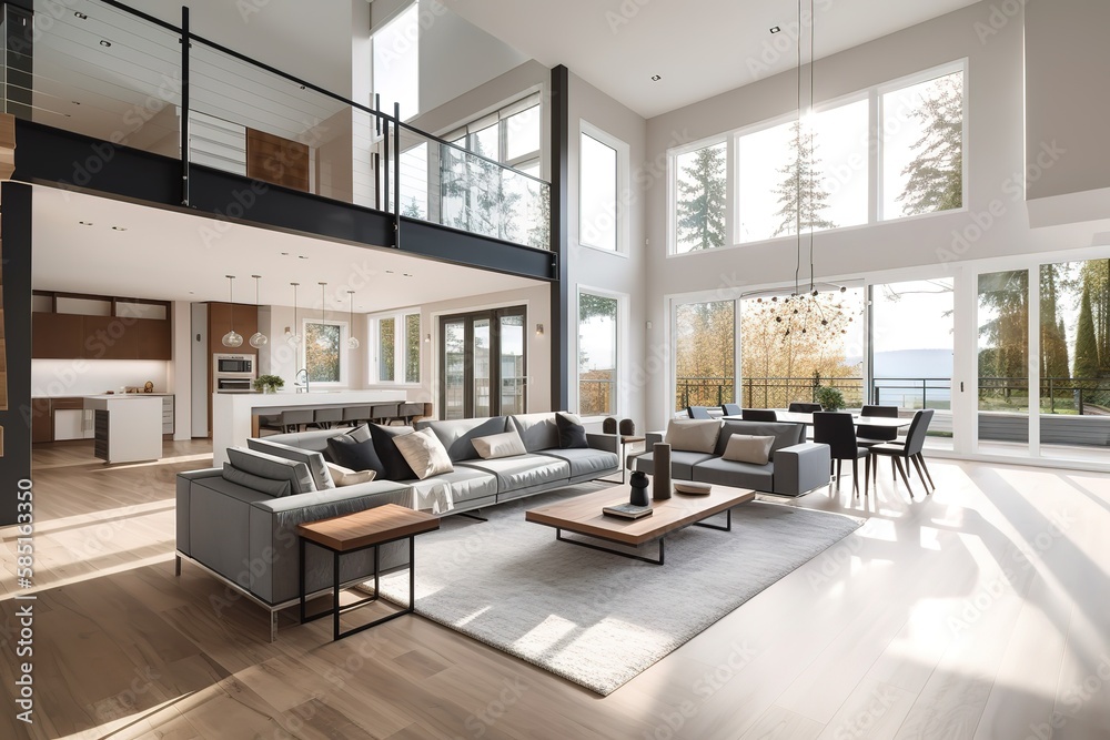 Beautiful living room interior in new luxury home with open concept ...
