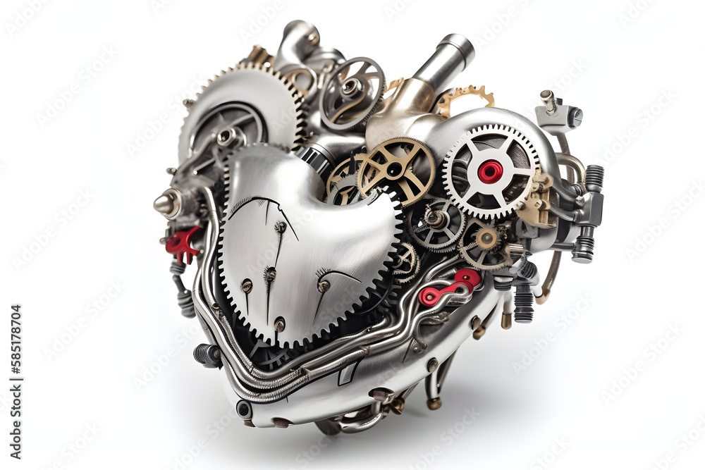Steel heart with gears and mechanisms. Cyborg heart, robotics and ...