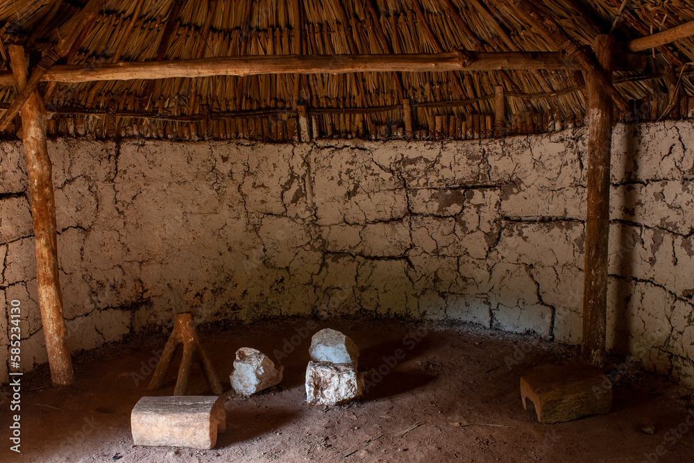 Chichen Itza, Traditional Mayan house interior, Tinum, Yucatan, Mexico ...