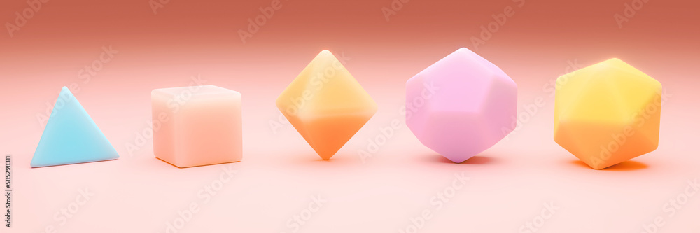 collection of Platonic solids in vibrant colours, polyhedra ...