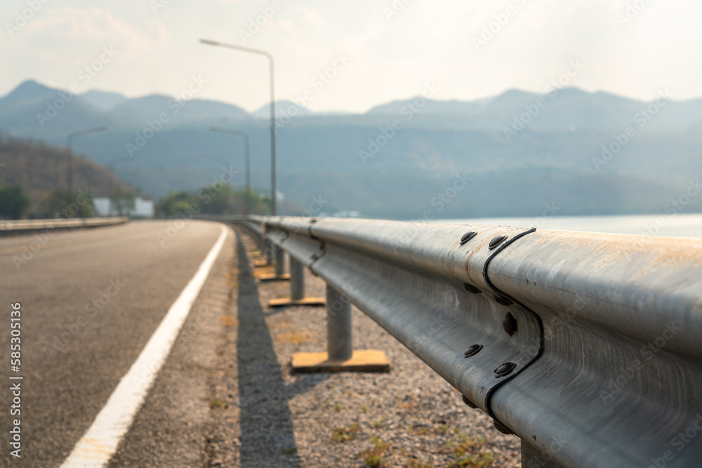 Roadside metal rail barrier structure which is installed on side of the ...