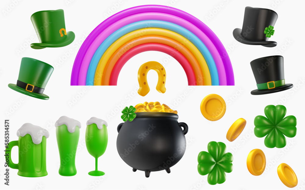 Good luck symbols set in 3d realistic style. St. Patrick's Day art ...