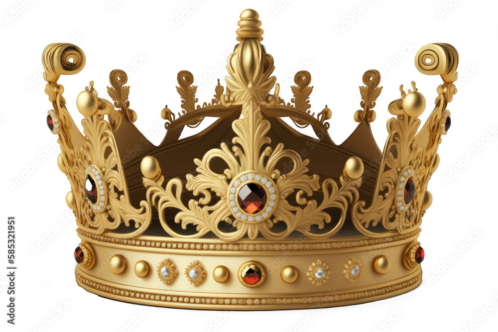 A striking golden crown sits majestically on a transparent background ...