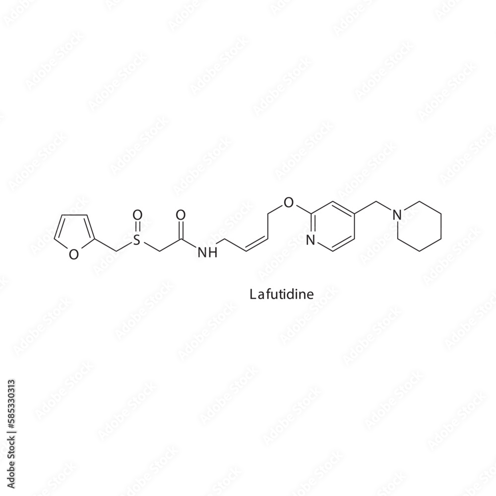 Lafutidine flat skeletal molecular structure H2 receptor antagonist ...