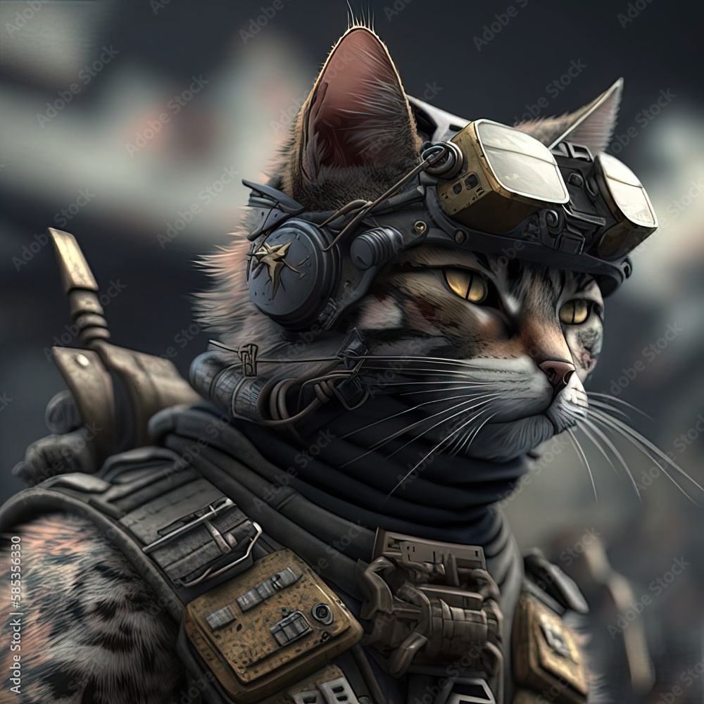 cat war soldier realistic render midjourney ai Stock Illustration ...