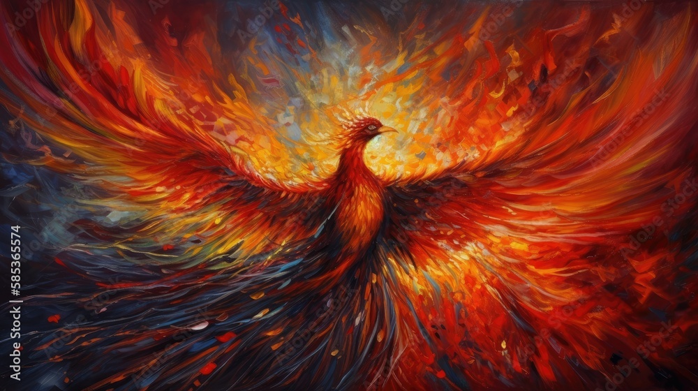A majestic phoenix rising from the ashes of a fire. The bird is ...