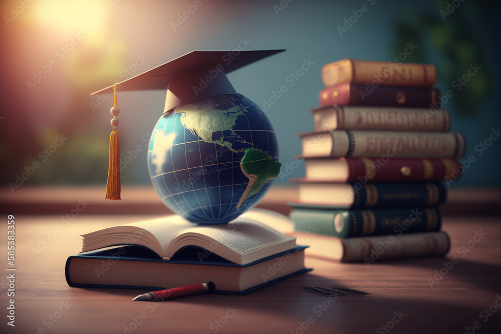 Graduation cap with Earth globe. Concept of global business study ...