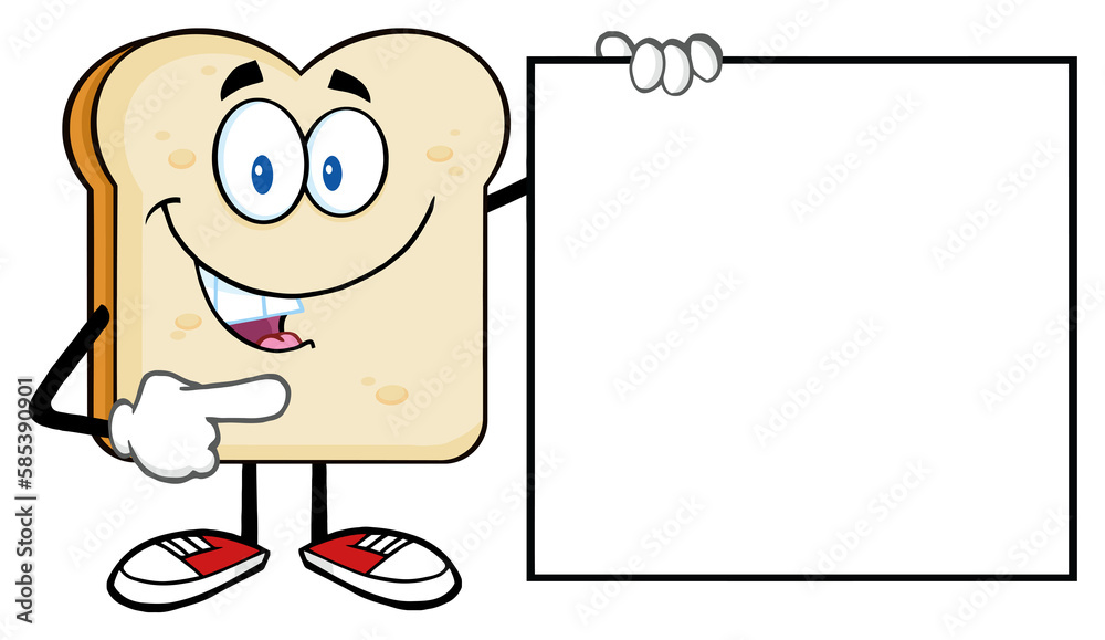 Talking Bread Slice Cartoon Mascot Character Pointing To A Blank Sign ...