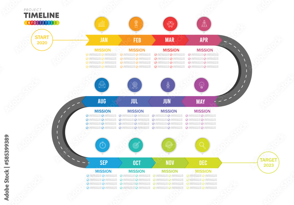 Vector de Stock Road map infographic 12 steps timeline concept. Winding ...