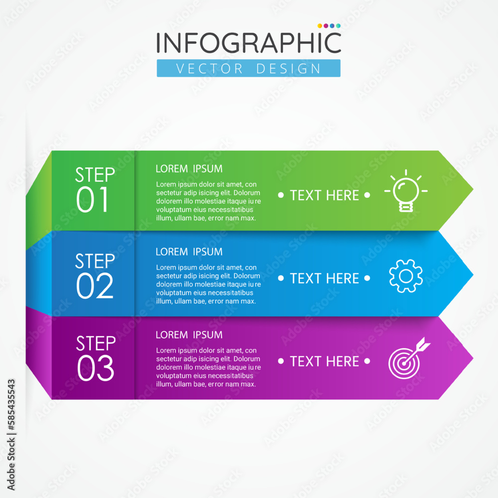 Infographic arrows design template with icons 3 options, steps, parts ...