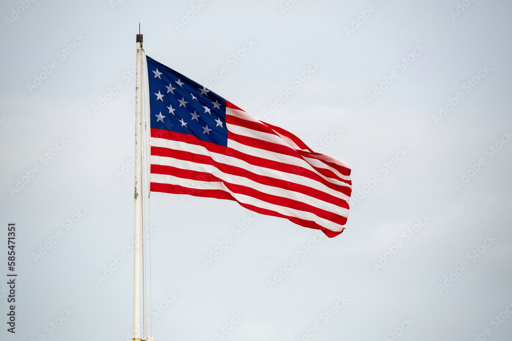 American flag, the Star Spangled Banner, 15-star and 15 stripe design ...