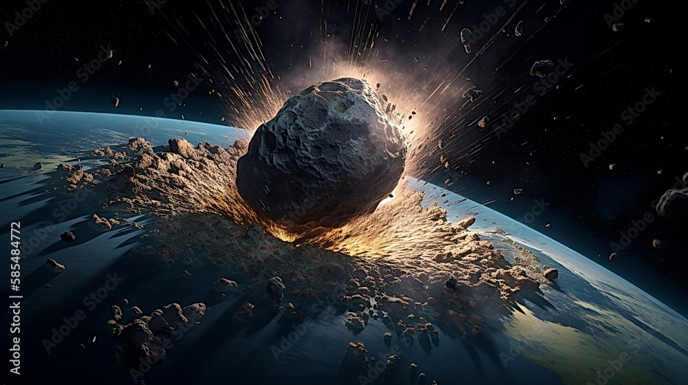 Asteroid hitting the earth - ai generated Stock Illustration | Adobe Stock