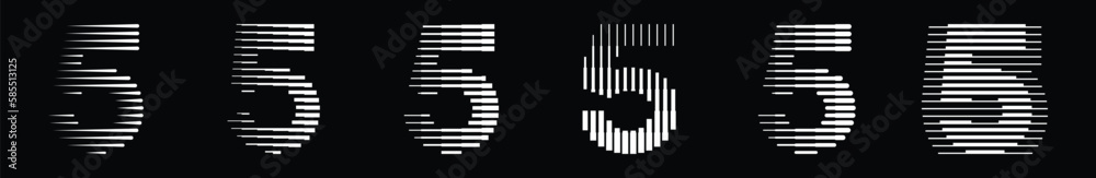 Number 5 Collection with Abstract Lines Pattern Stock Vector | Adobe Stock