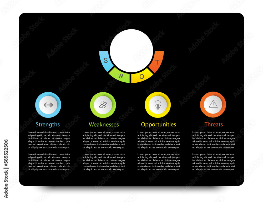 Swot infographic analysis template. Background with icon and Four ...