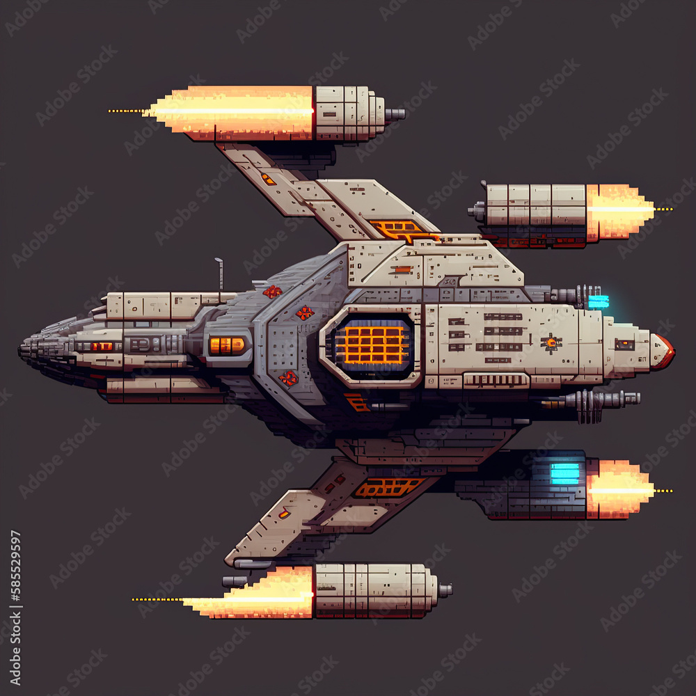 Pixel art spaceship, video game art style Stock Illustration | Adobe Stock