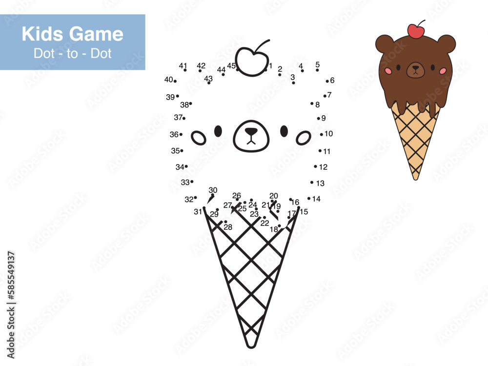 Stock-Vektorgrafik „Number puzzle game. Dot to dot. Cute kawaii Ice ...