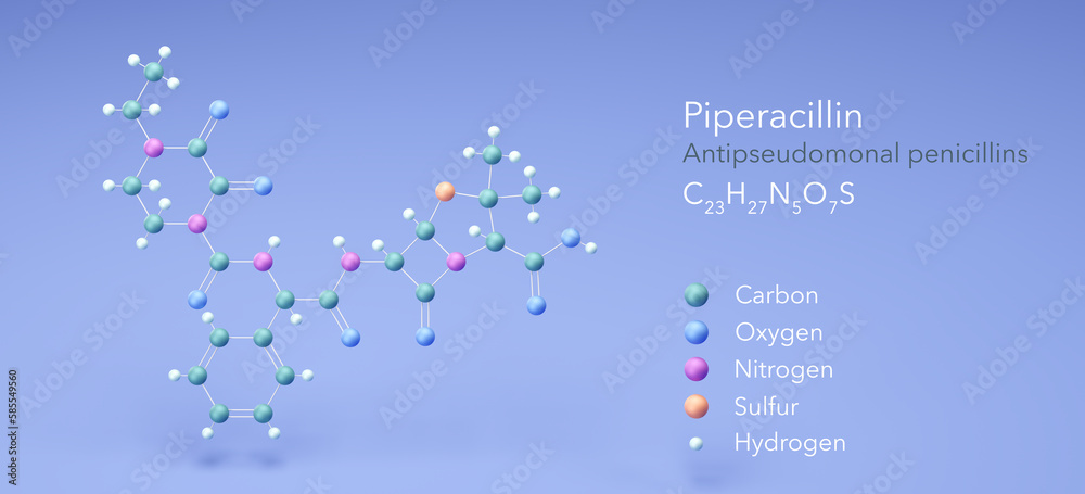piperacillin molecule, molecular structures, antipseudomonal ...