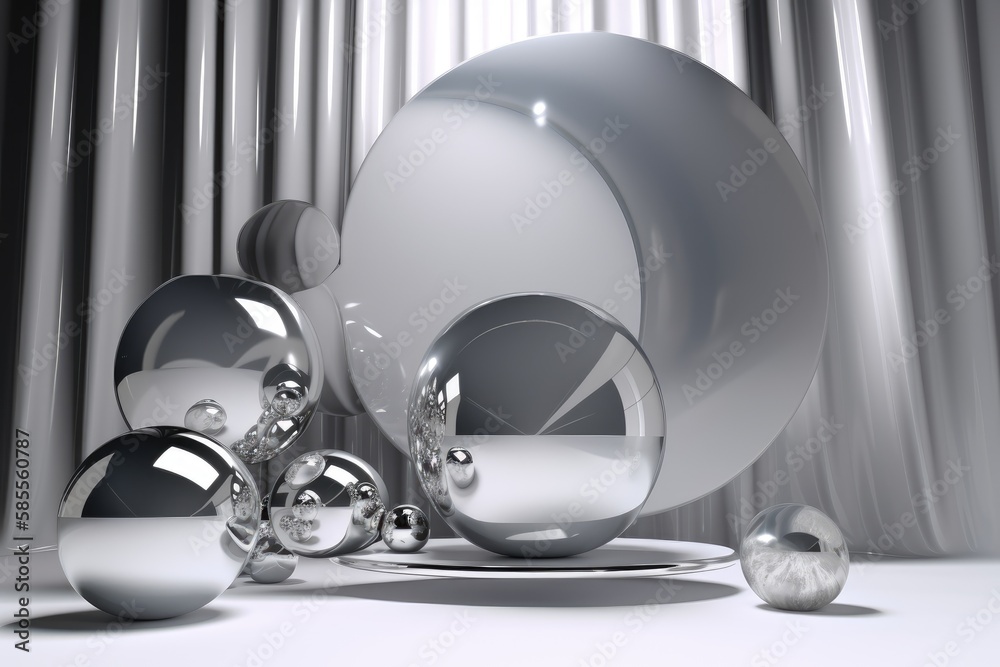 Silver podium color 3D background with geometric shapes for product presentation minimal style ...