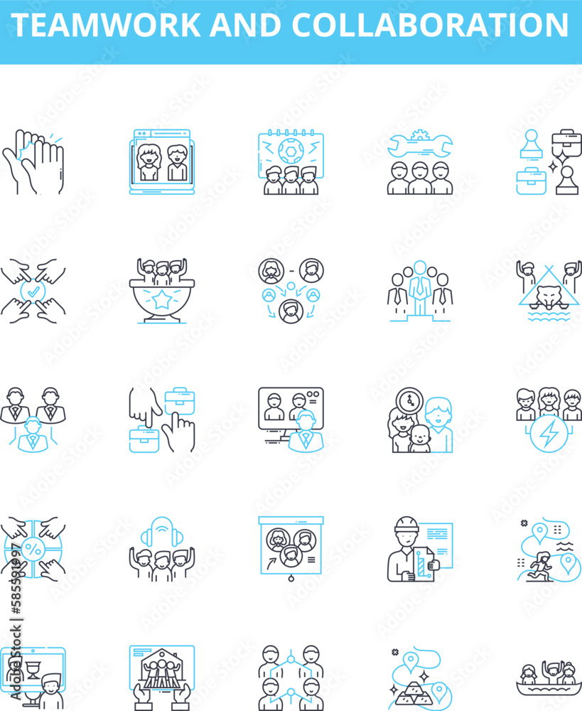 Teamwork and collaboration vector line icons set. Collaboration ...