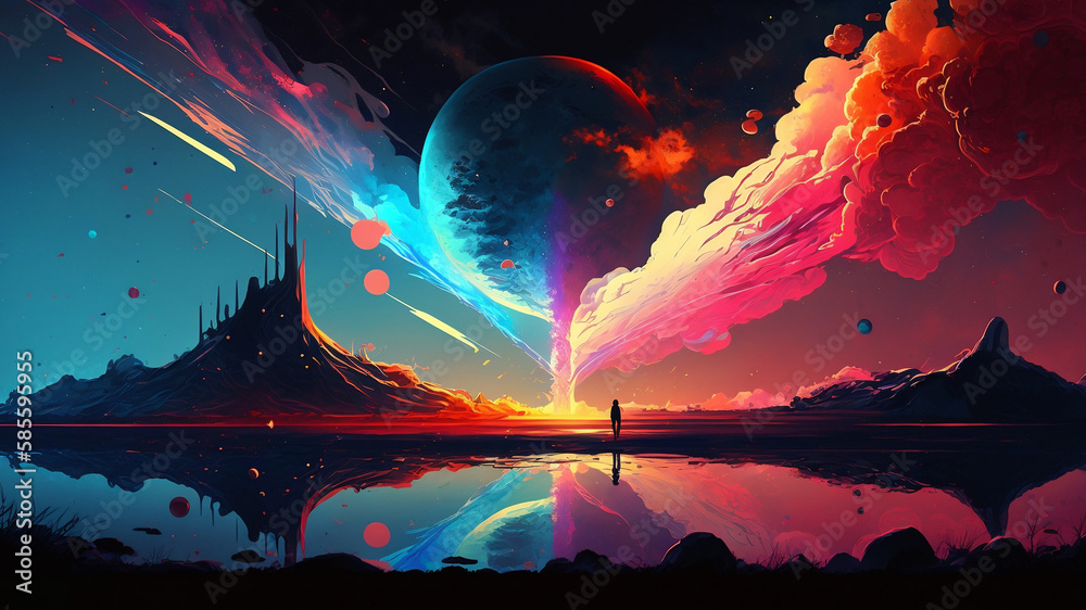 Ilustración de Stock colorful Split screen wonderful fantasy word ...