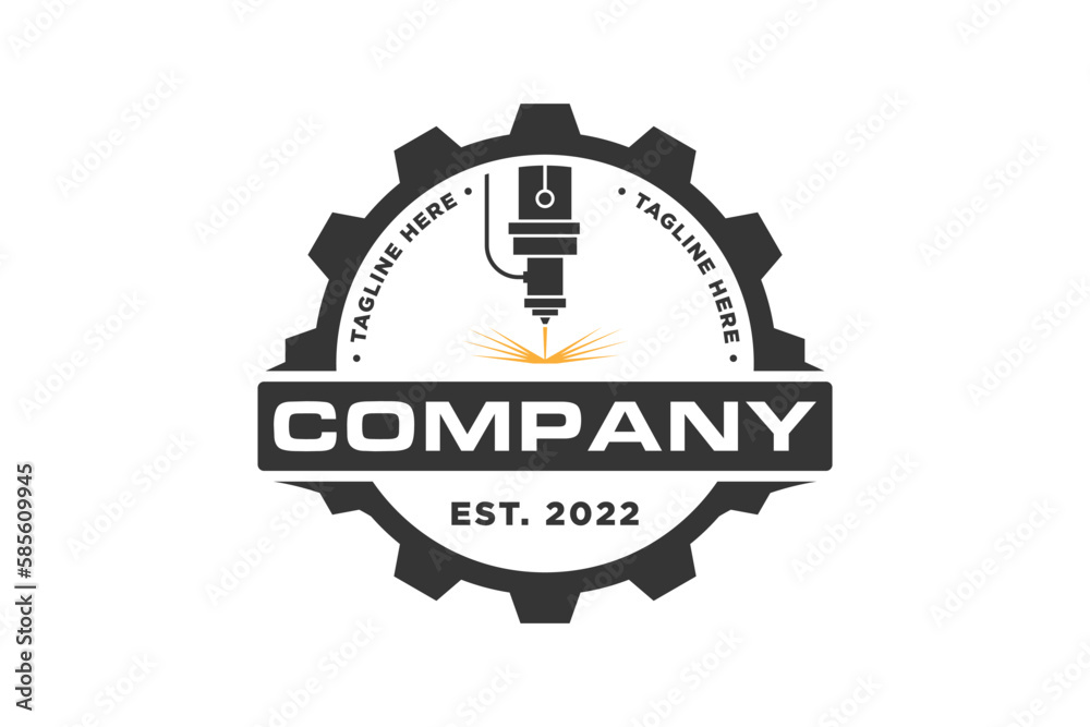 Laser cutting logo with circular gear design template silhouette ...