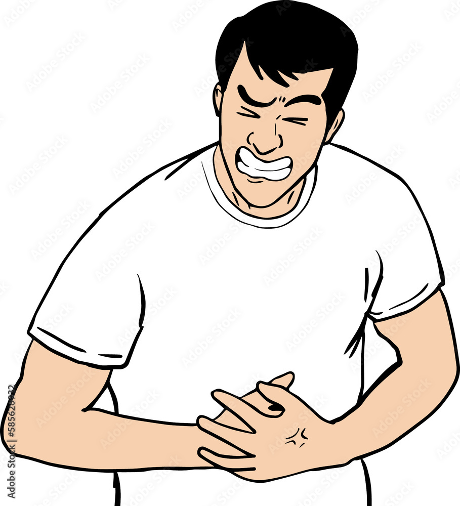 cartoon man holding his stomach in pain.png Stock Illustration | Adobe ...