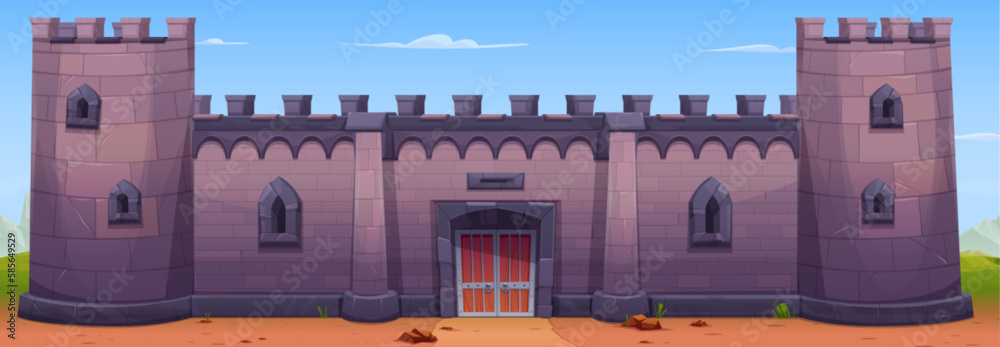 Wall of medieval stone castle. Vector cartoon illustration of ancient ...