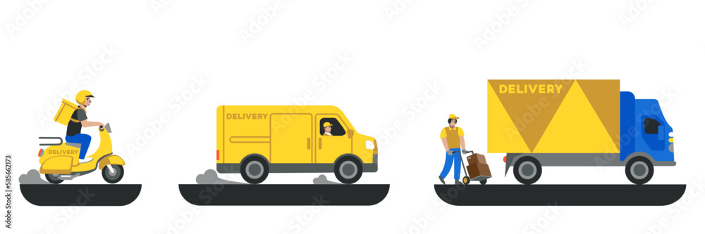 Set of cartoon characters of couriers delivering parcels using ...