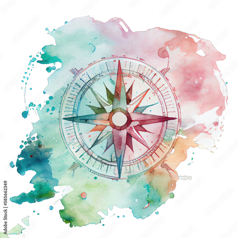 Watercolor clipart of a Maps and compass. Transparent background ...