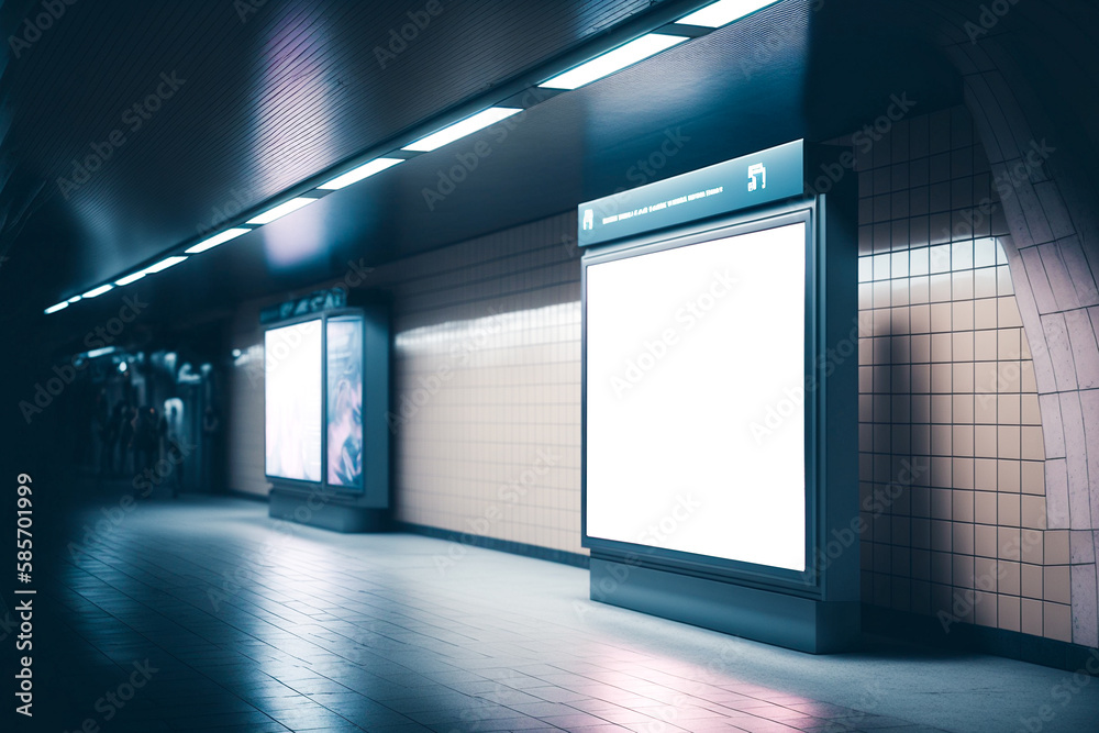 Vertical white empty LED billboard mockup in a subway station. AI ...